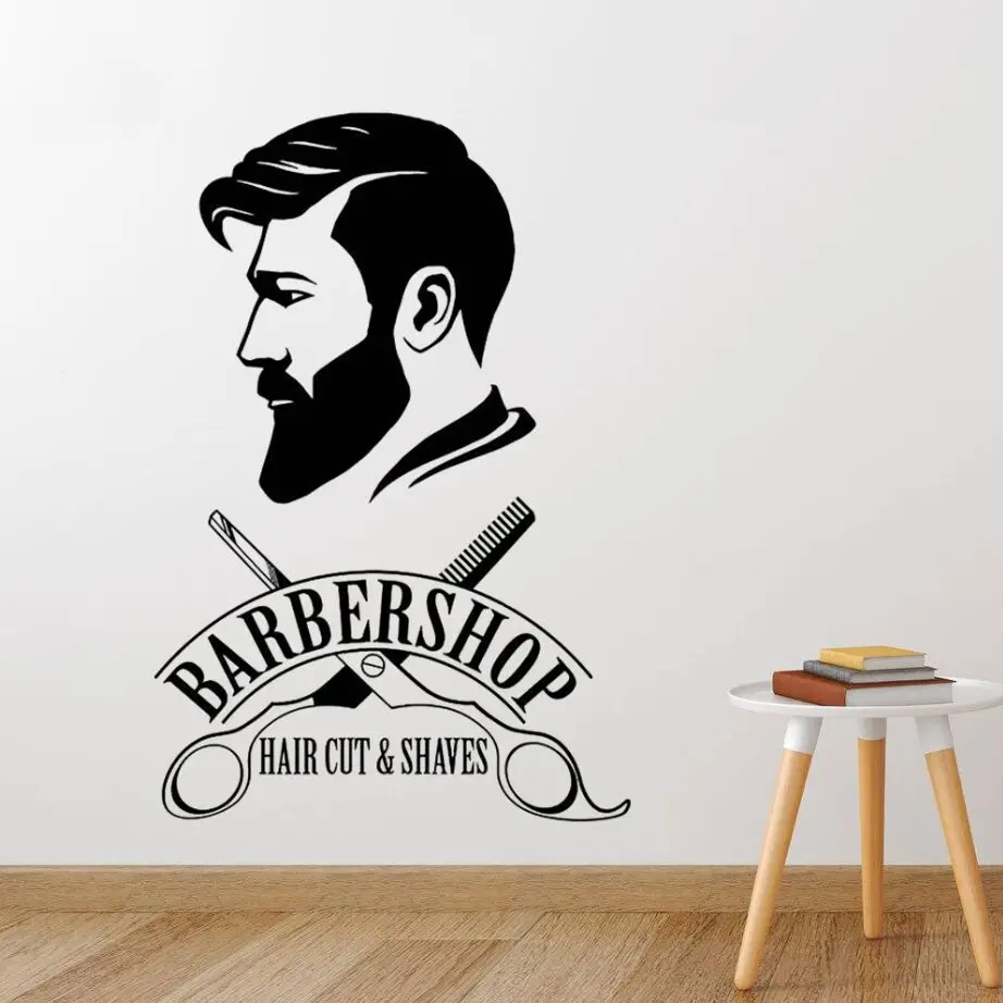 Barbershop Logo Vinyl Sticker Toko Tukang Cukur Jendela Decal Memotong ...