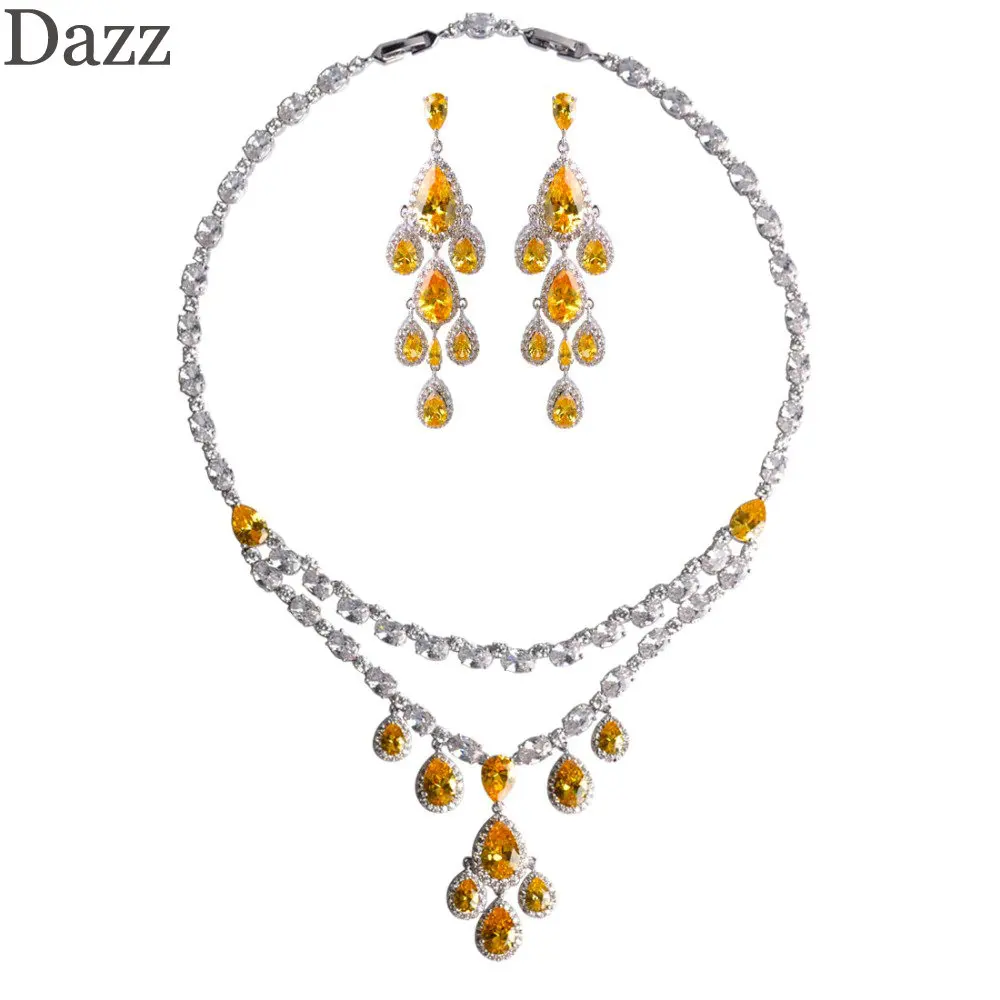 Dazz Luxury Luminous Yellow Rhinestones Jewelry Sets Long Dangle ...