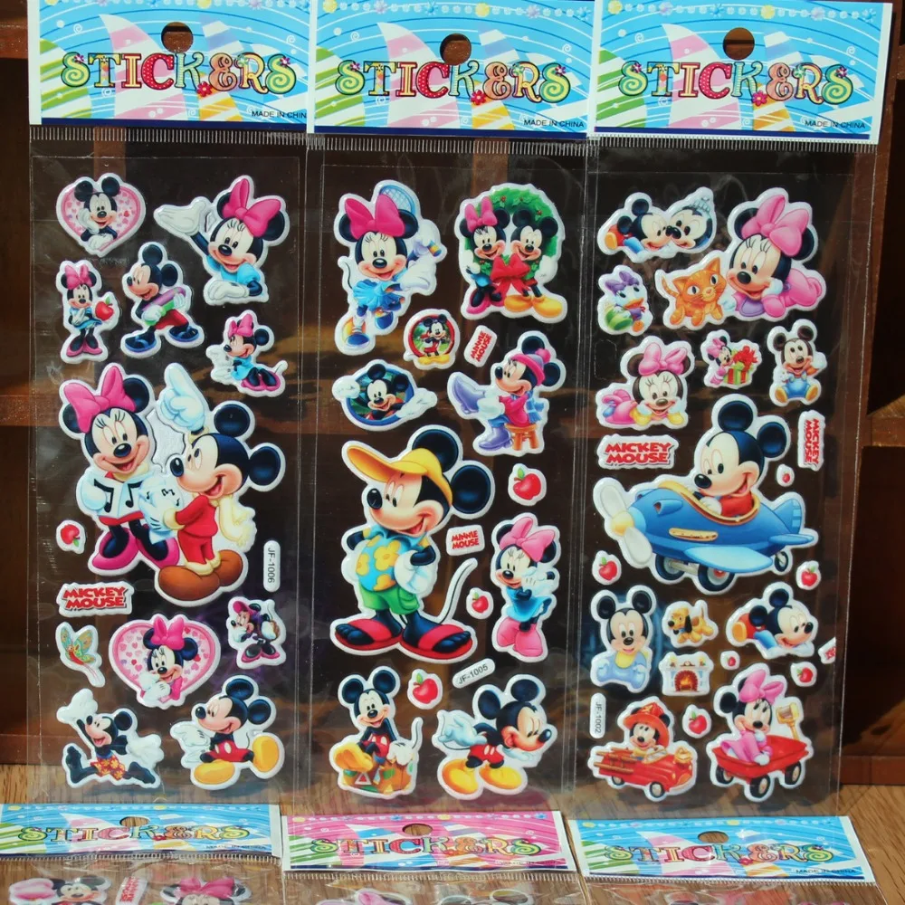 18 Sheets cute Cartoon Mickey Minnie Mouse Bubble stickers 3D Puffy ...