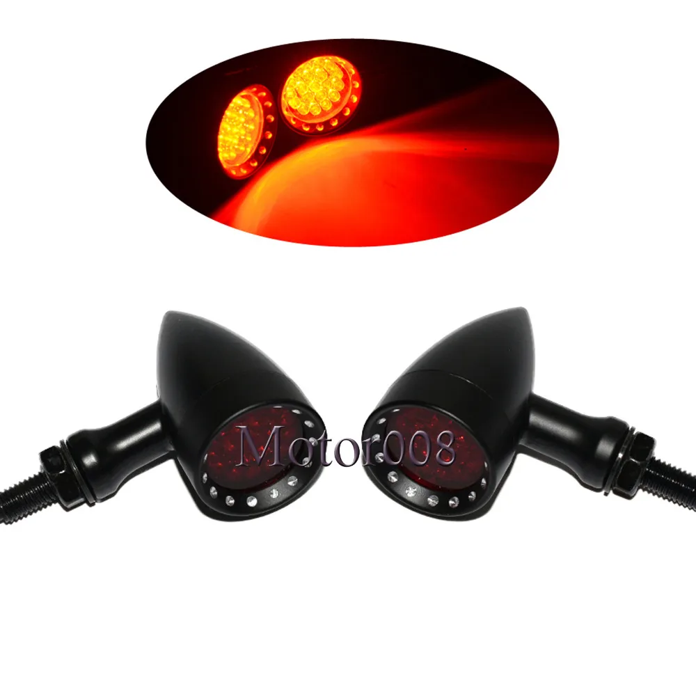 Motorcycle Black 20 Red LED Bullet Turn Signal Brake Light Tail Light ...