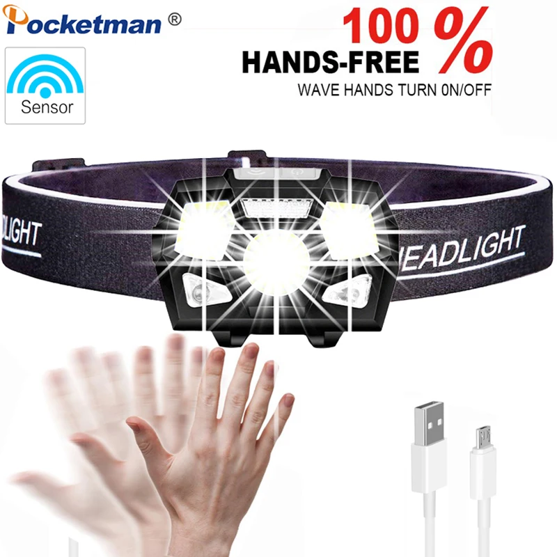 6000LM LED Headlamp Motion Sensor Headlight Hands free Headlamp ...