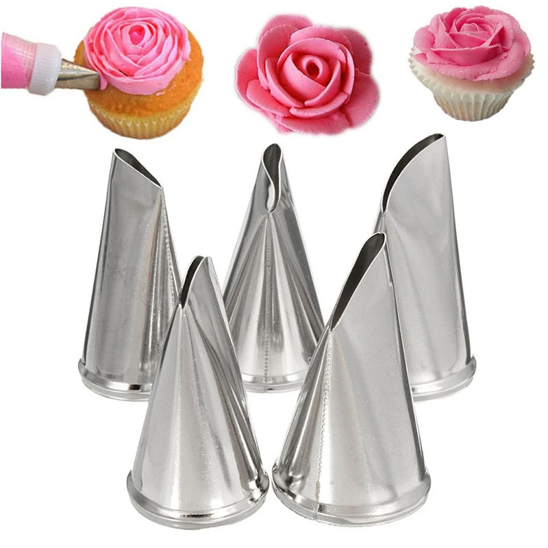 5pcs/Set Petal Icing Nozzles Dessert Maker Stainless Steel Flower ...