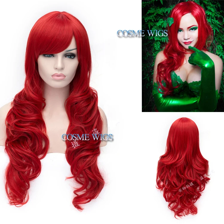 Poison Ivy High Quality Wavy Long Red Full Lace Cosplay Wigs Movie Film ...