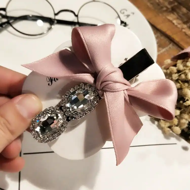 Korea Hair Accessories Flower Full Diamond Ribbon Hair Clips For Girls ...