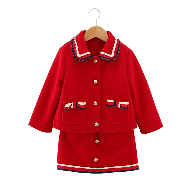 2pcs 2019 Kids Sets for Girls Red Wool Coats+skirt Baby Girls Jackets ...