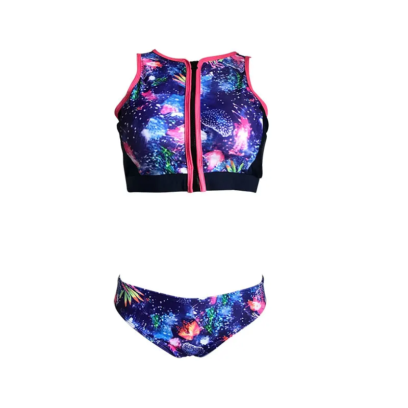 2018 High Neck Swimsuit Women Sexy Zipper Bikini Sport Swimwear Print