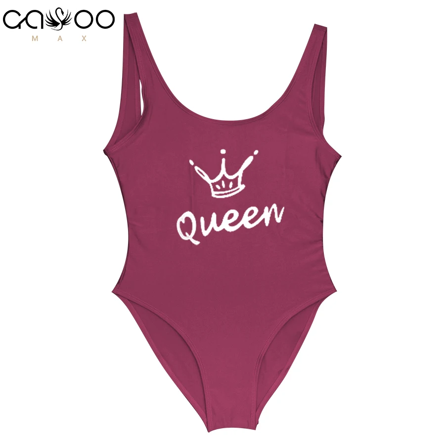 Queen Crown Letter One Piece Swimsuit For Women Sexy Thong Swim Suit