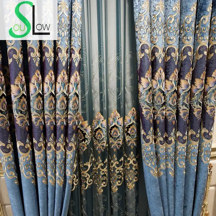 Slow Soul Blue High End European Style Curtains Embroidered Europe ...