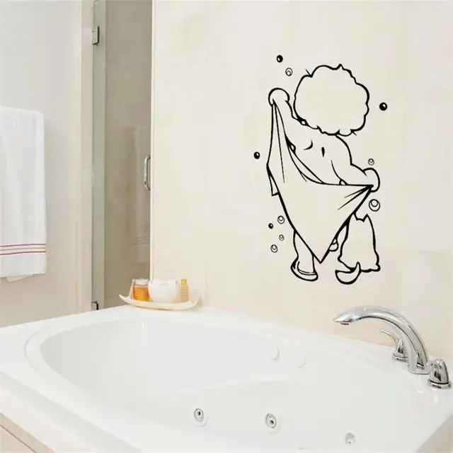 Cartoon Cute Kids Bathing Wall Stickers Glass Door Window Waterproof ...