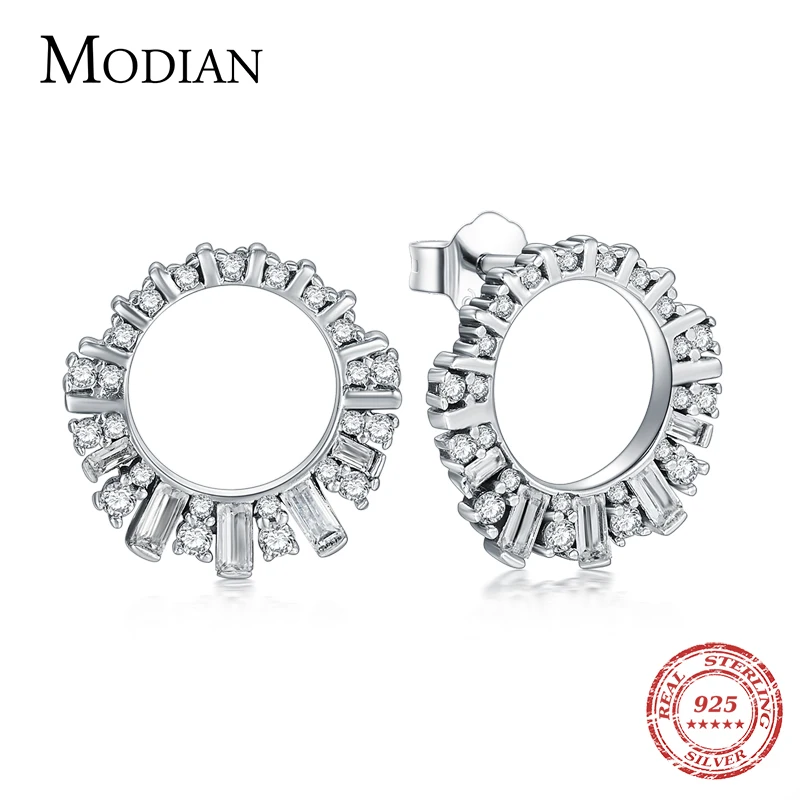 Modian 925 пробы серебряные сверкающие классические элегантные геометрические серьги-гвоздики ...