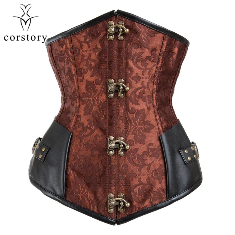 Corzzet Vintage Brown Embroidery Steel Boned Underbust Corsets And ...