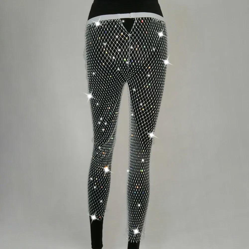 Crystal Rhinestones Diamonds Fishnet Sexy Tunic Pants Women Long ...