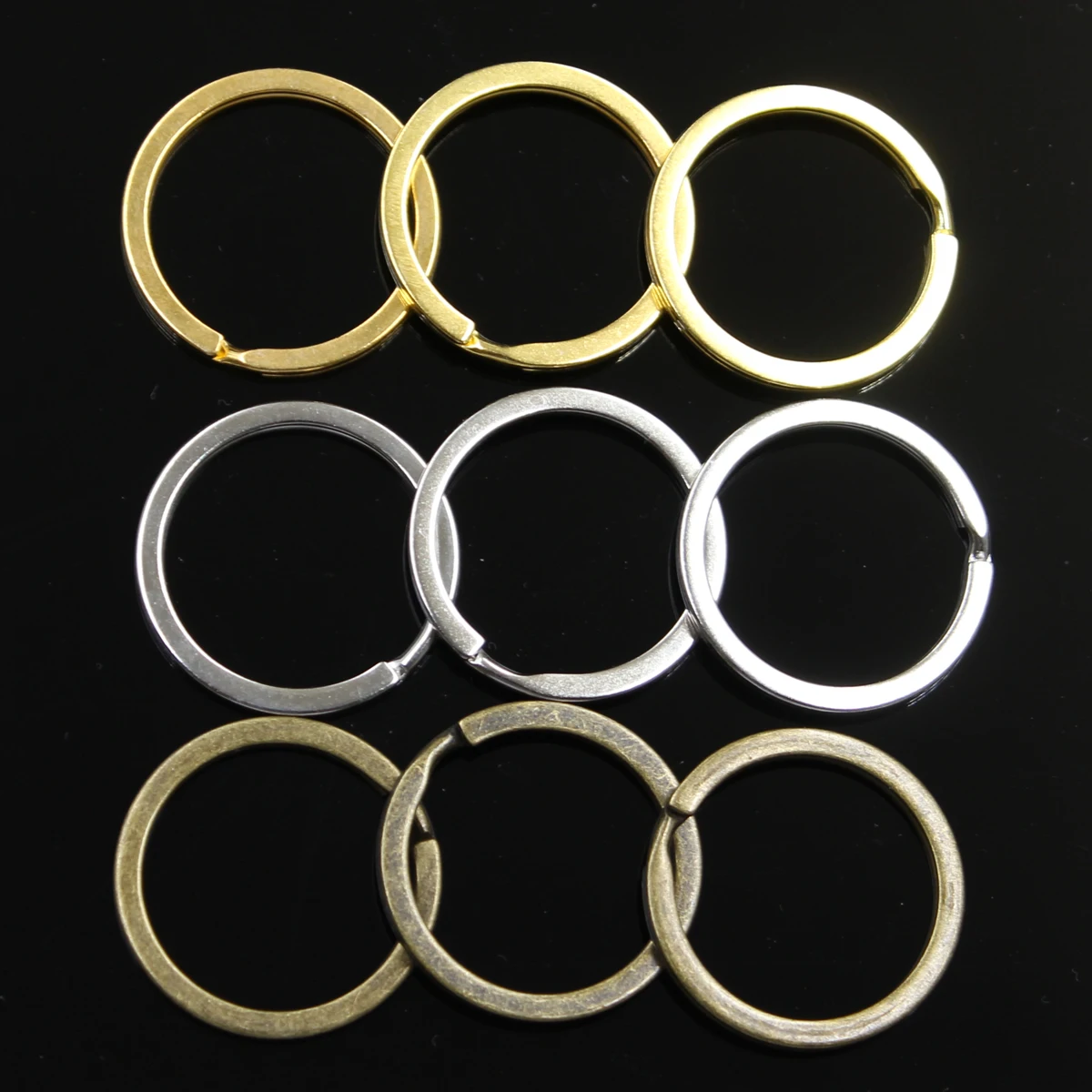 10pcs-Key-Ring-Chain-3-Colors-Gold-Bronze-Silver-Color-30mm-Round-Split ...