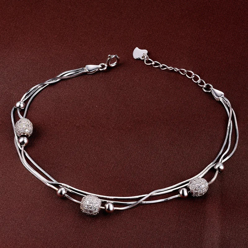 LIAMTING Simple Style 925 Sterling Silver Round Ball Bracelets Women 16 ...