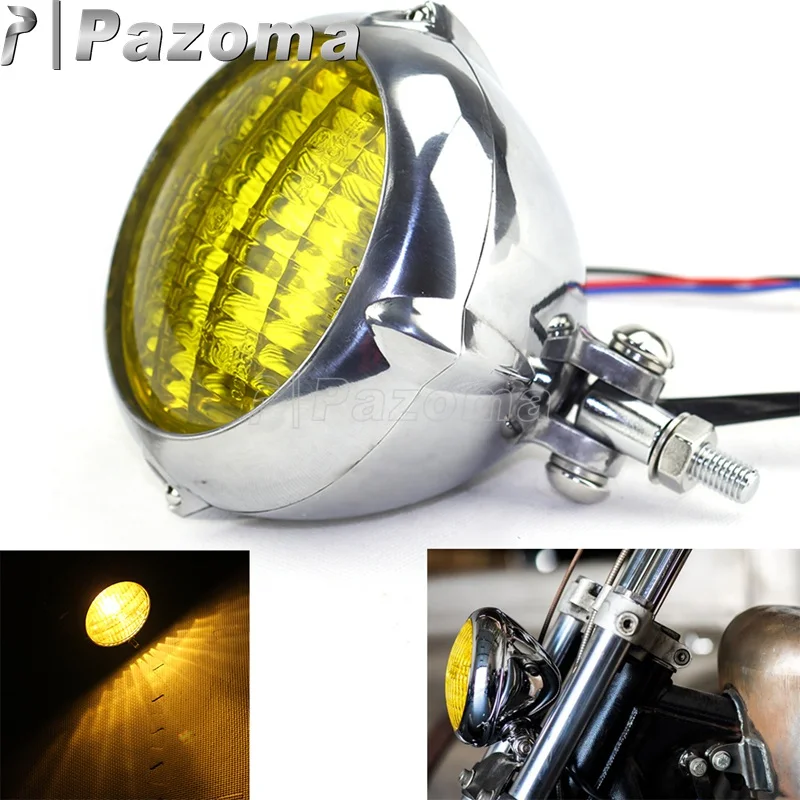 E-Mark-H4-Chrome-Retro-Bates-Style-Headlight-For-Harley-Bobber-Chopper ...