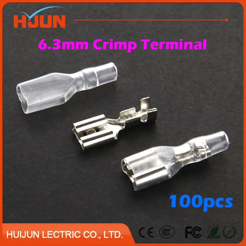 100 unids/lote 6,3mm Terminal de crimpado empalme conector hembra de ...