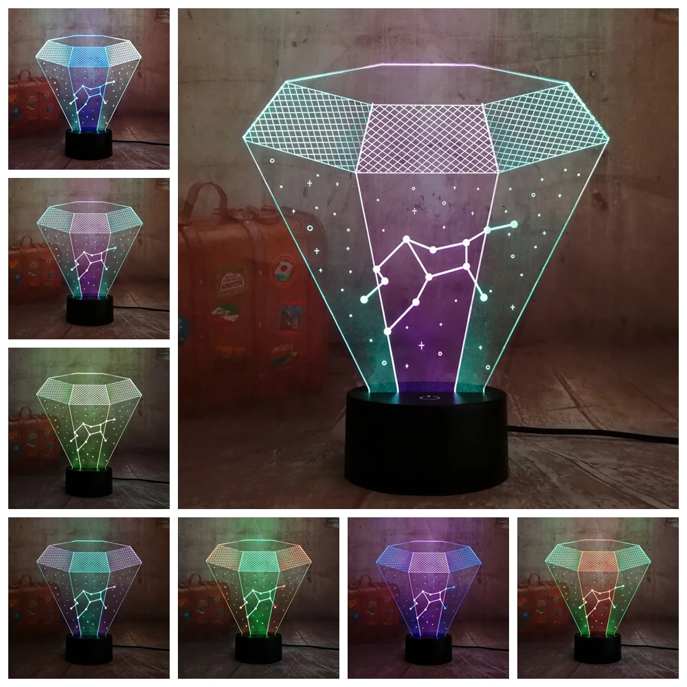 NEW Invention 3D LED Night Light Mixed Dual Color RGB Lam Zodiac Virgo ...