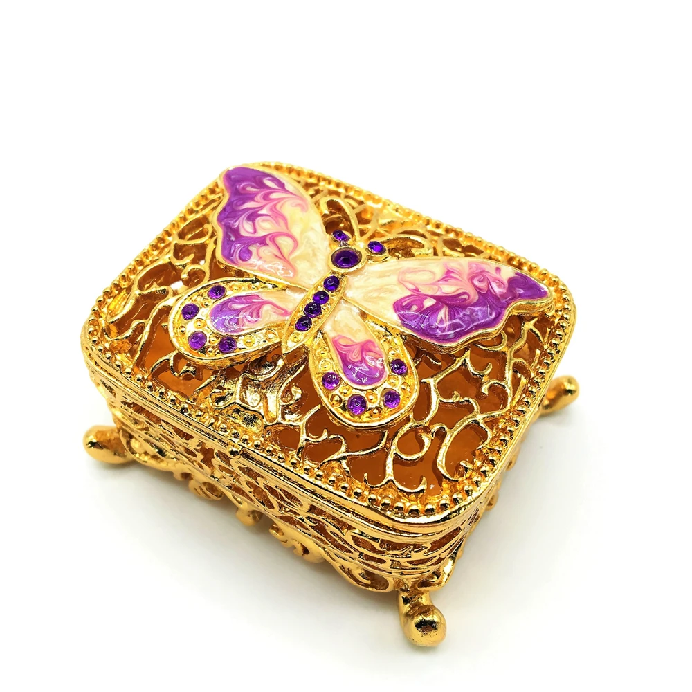 Qifu Butterfly Hollow Jewelry Trinket Box Home Decor Gift - Figurines ...