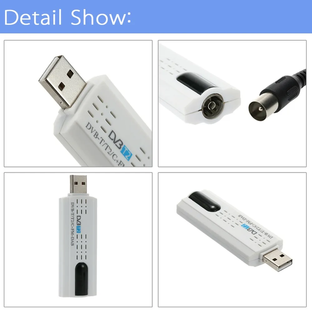 Digital Satellite DVB T2 Usb TV Stick Tuner With Antenna Remote HD TV ...