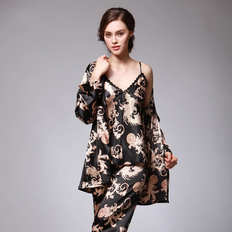 2017 New Spring Autumn Silk Sleepwear Suit Summer Women Luxury Satin ...