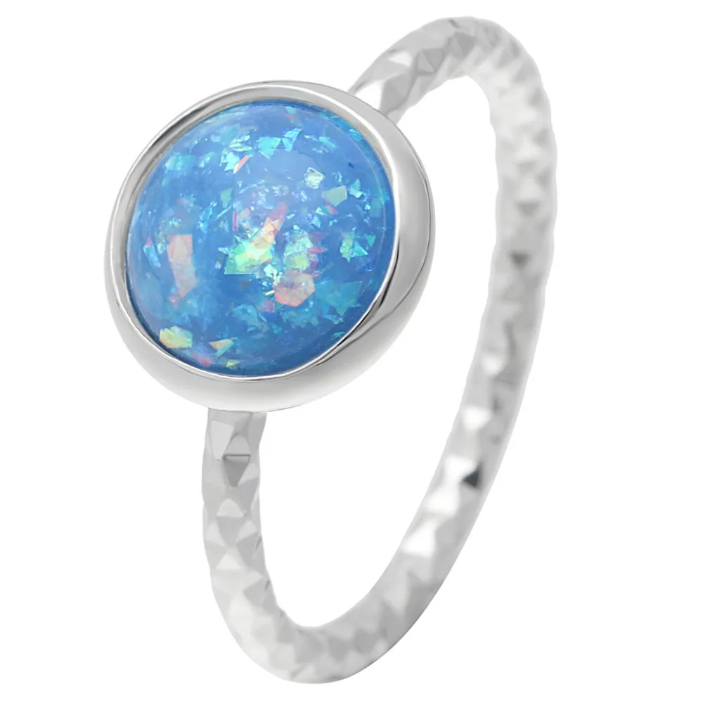 Hainon Romantic Blue Round Fire Opal Rings For Women Silver Color ...