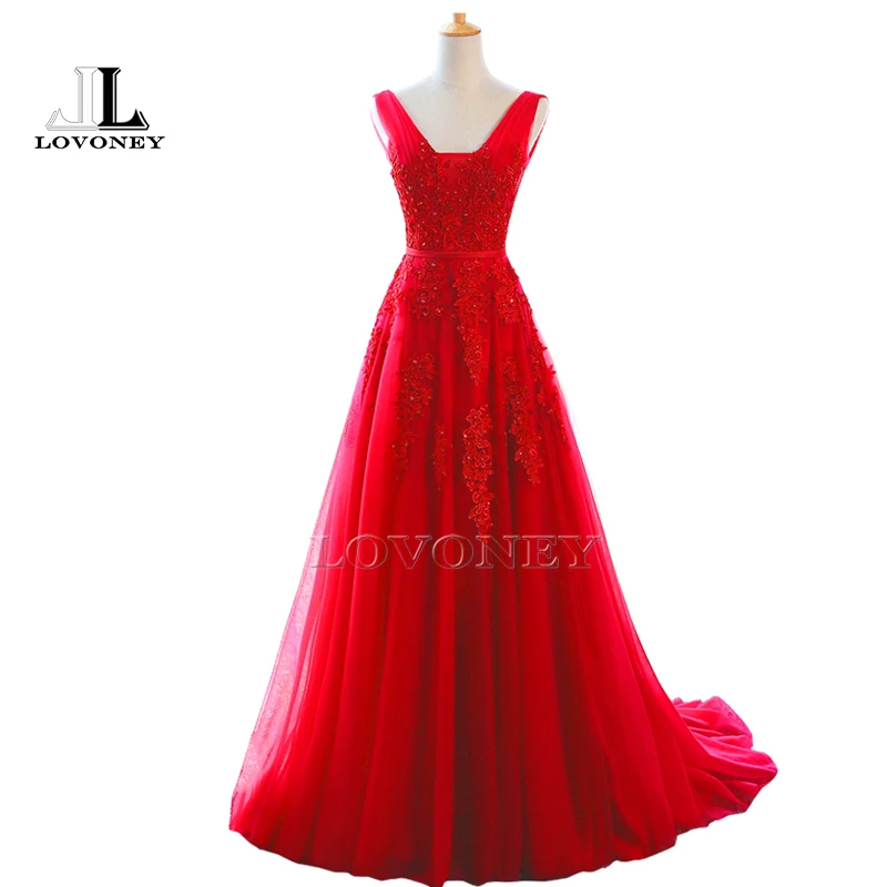 LOVONEY S301 Floor Length Red Prom Dresses 2017 Sexy Open Back Long ...