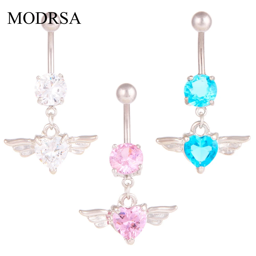 1pc Zircon Angel Wing Brlly Button Ring Heart Navel Piercing Sexy ...