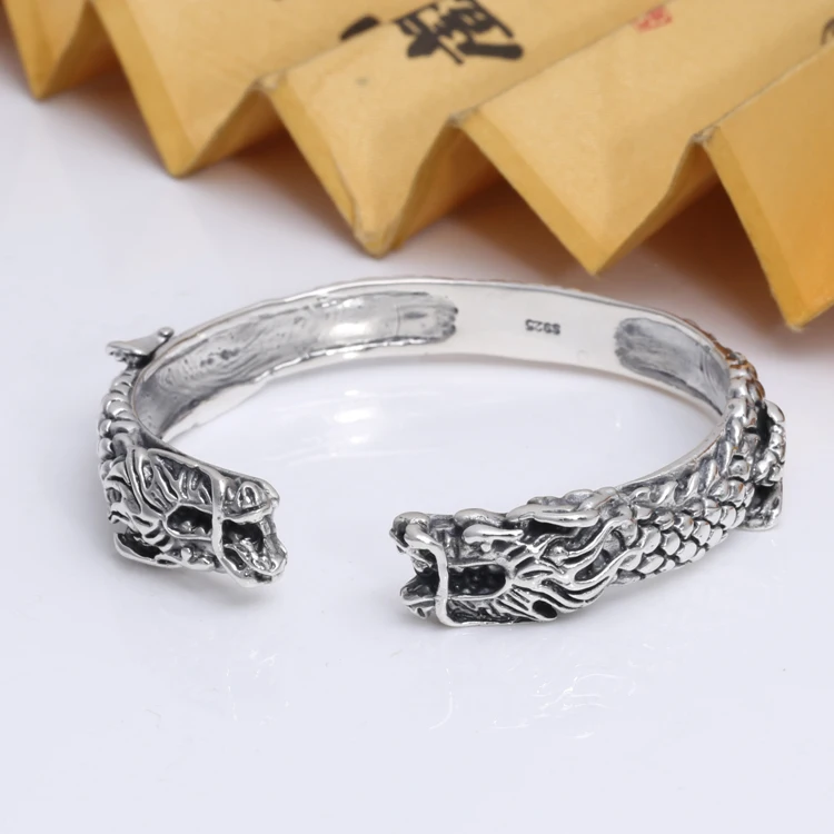 Handmade Thailand 925 Silver Dragon Bangle Vintage Sterling Silver ...