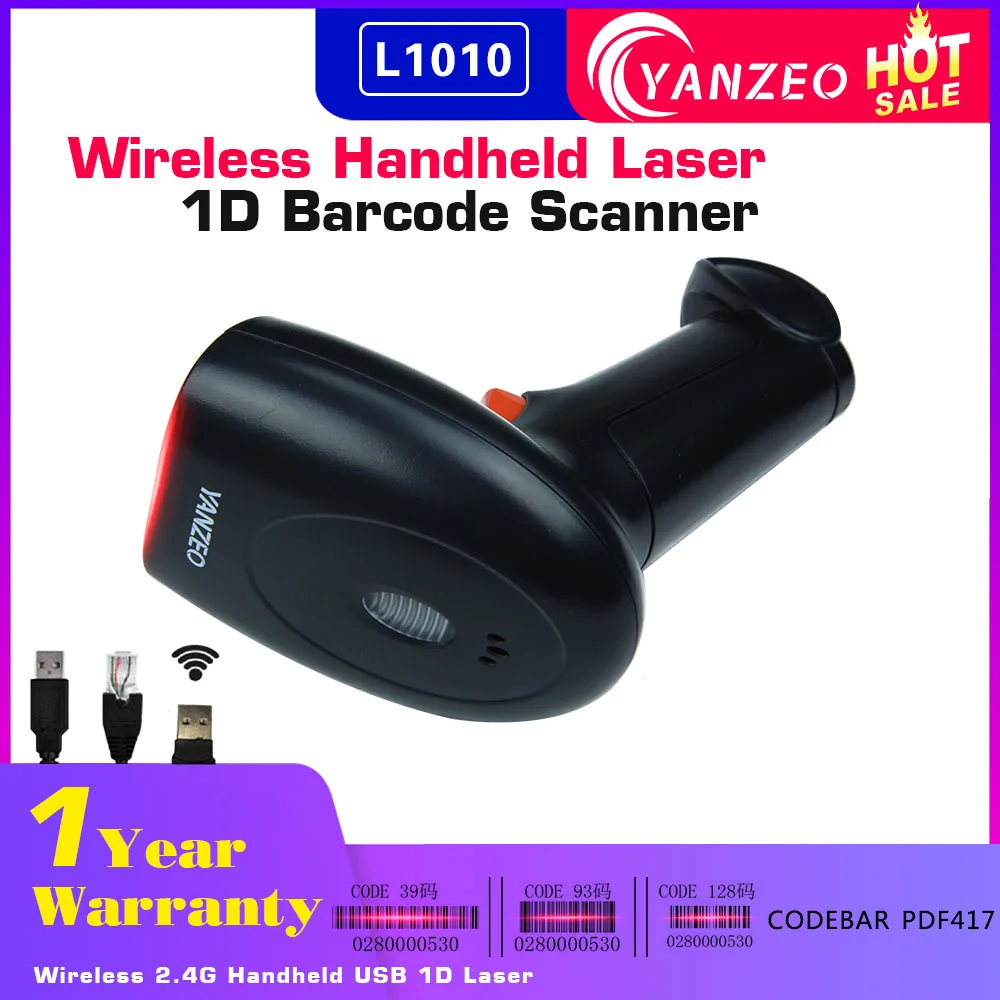 Yanzeo l1010 scanner de código de barras a laser sem fio portátil usb 2 ...