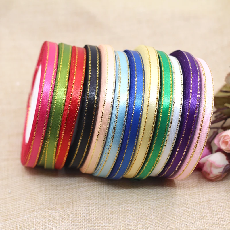 (25 Yards / Roll) 1/4 '' (6mm) Gold Edge Ribbon Satin Ribbons High ...