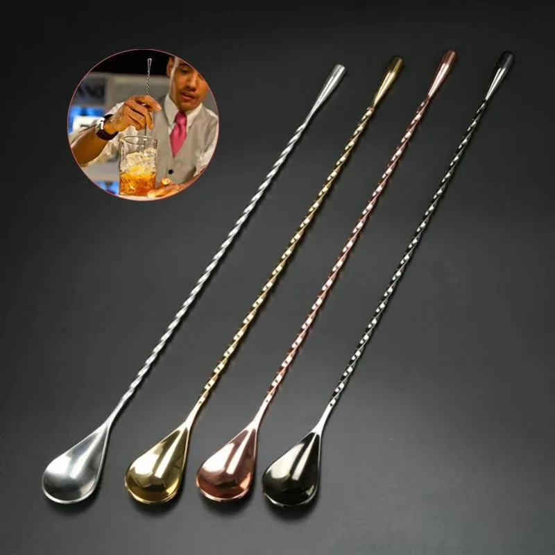 304 stainless steel mixing cocktail spoon 3 colors spiral pattern bar ...