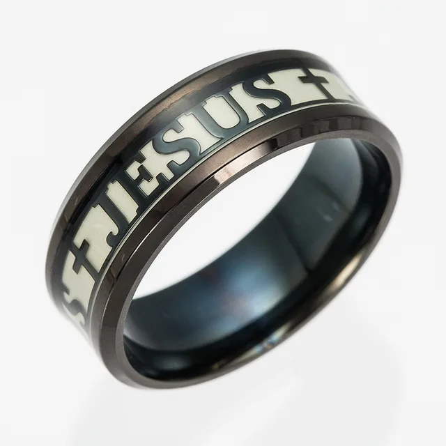 Luminous JESUS Cross Christ Ring Titanium Steel Glowing In The Dark ...
