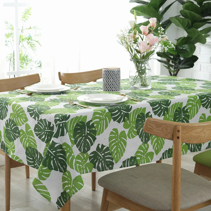 60cm Green Leaf Polyester Cotton Tablecloth Modern Brand Rectangular ...