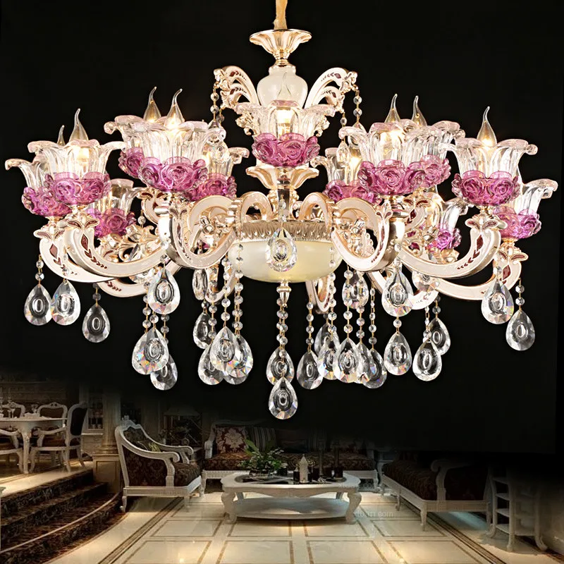 European-luxury-purple-crystal-chandelier-duplex-building-living-room ...