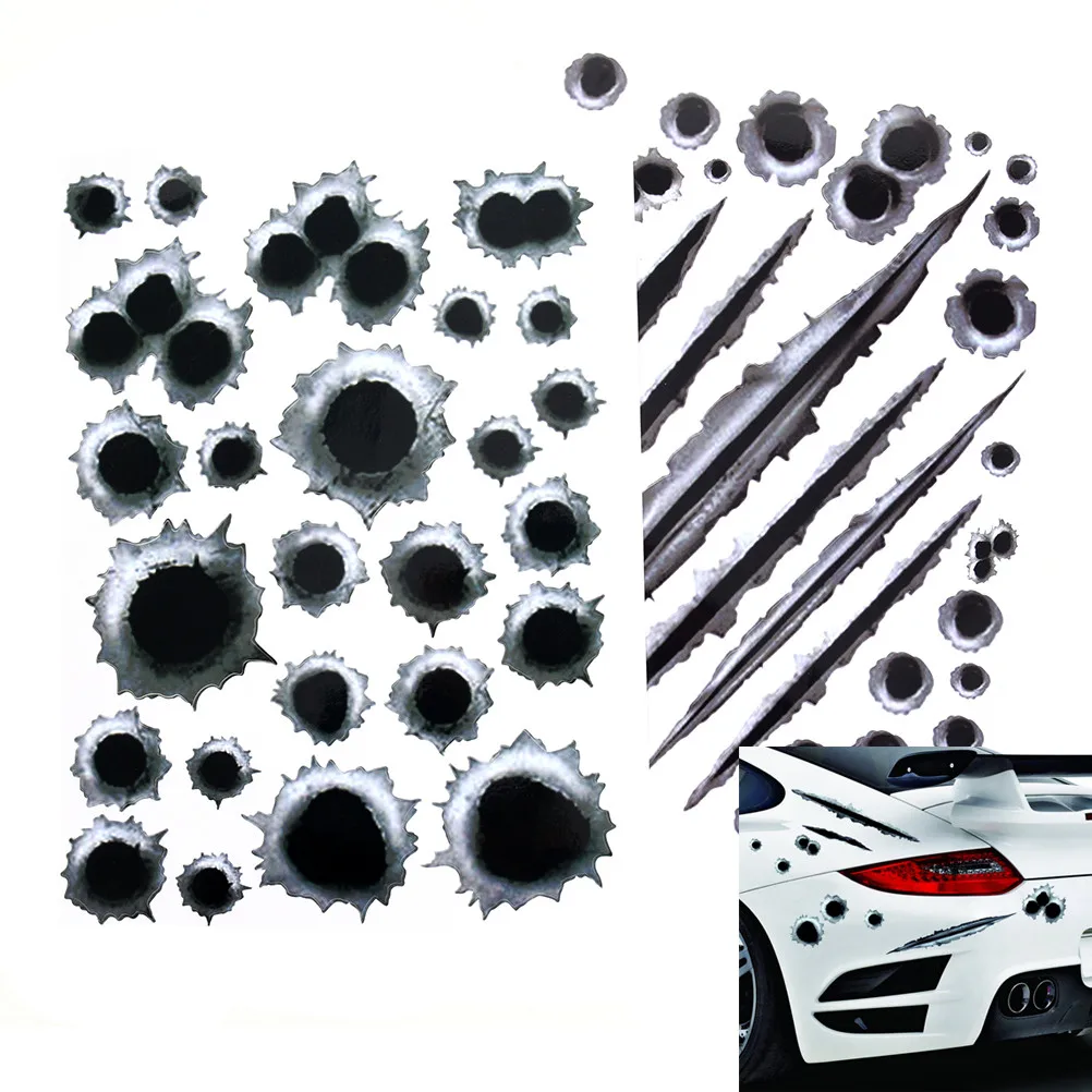 FasCar Styling 3D Fake Bullet Hole Gun Shots Funny Car Stickers Decals ...