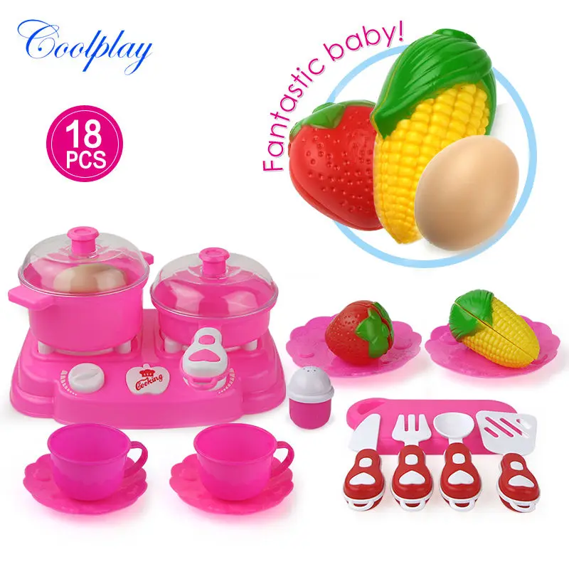 Coolplay 18PCS Pink Cookware Mini Kitchen Cooking Toys Cookware Cook ...