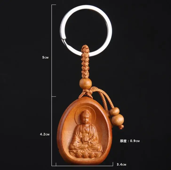 Chinese Peach Wood Carved Amitabha Buddha Exquisite Car Key Chain ...