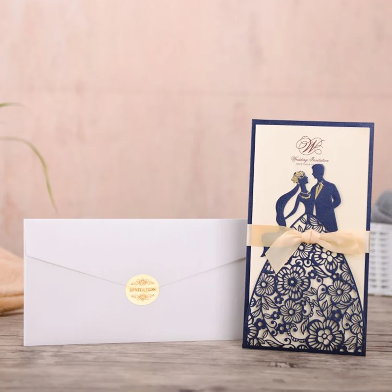 1pcs Bride And Groom Laser Cut Wedding Invitations Card Greeting Cards ...