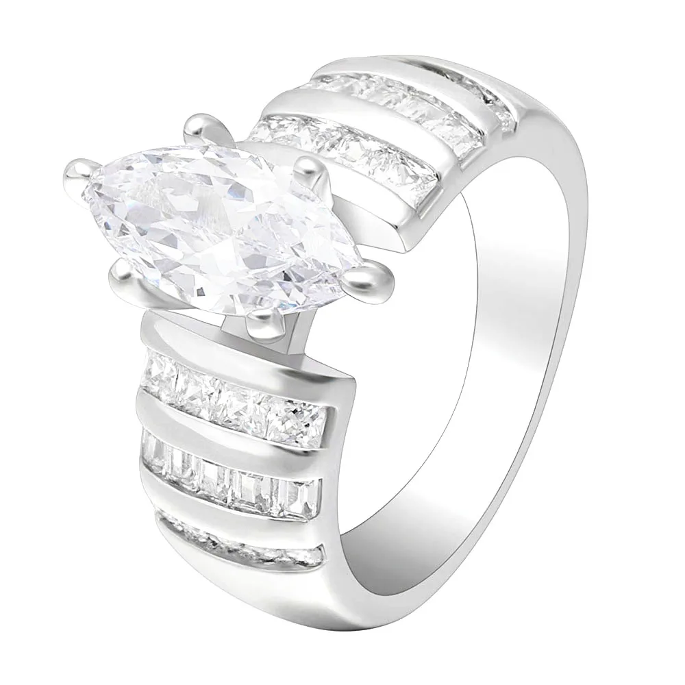 Hainon silver Color rings for women Big Oval AAA+ Cubic Zirconia Ring ...