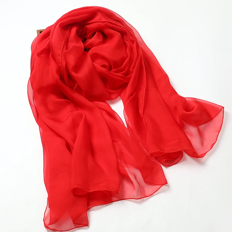 Bufanda de seda roja chal de color puro 100% seda bufandas de talla ...