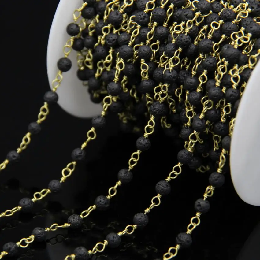 5meters,4mm Black Volcano Lava Round Beaded Rosary Chains,rough Lava ...
