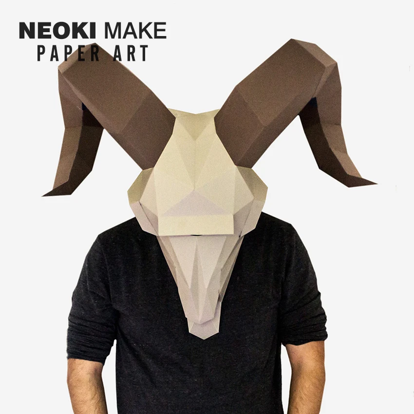 3D Sheep head skull creative mask male and female general headset paper ...