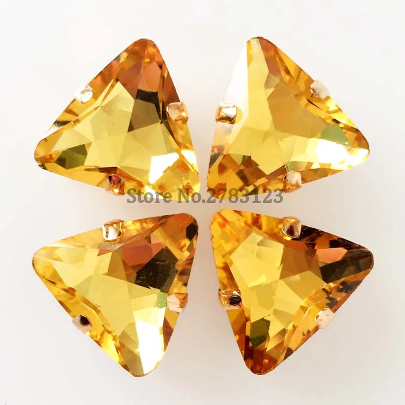 Gold-bottom-Golden-yellow-18mm-crystal-glass-Triangle-shape-sew-on ...