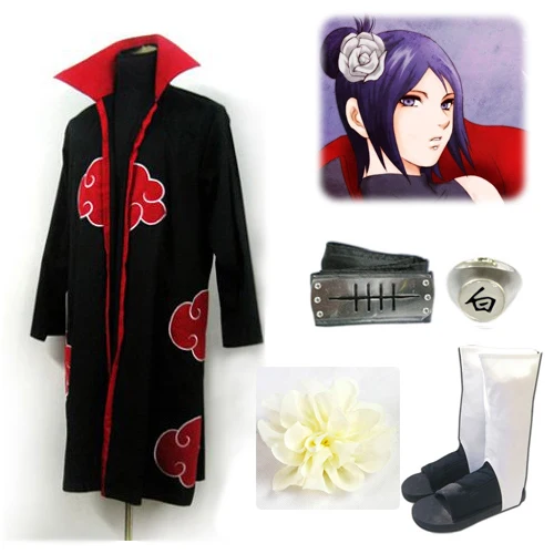 Naruto-Konan-Cosplay-Costume-Akatsuki-Cloak-Headband-Flower-Ring-Shoes ...