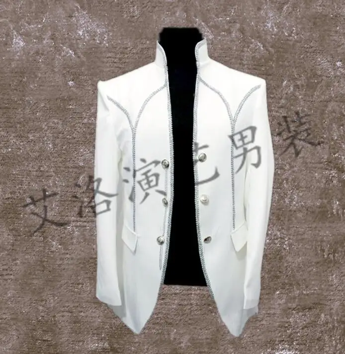 White stand collar men suits designs stage costumes for singers men ...
