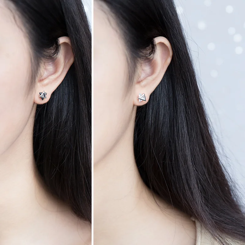 Toyoosky 925 пробы серебряные 3d твердые треугольные серьги гвоздики геометрической формы для