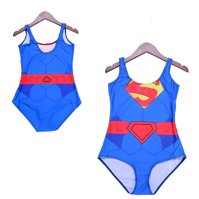 Superman Monokinis Sexy Slim Women One Piece Swimwear Beach Surfing