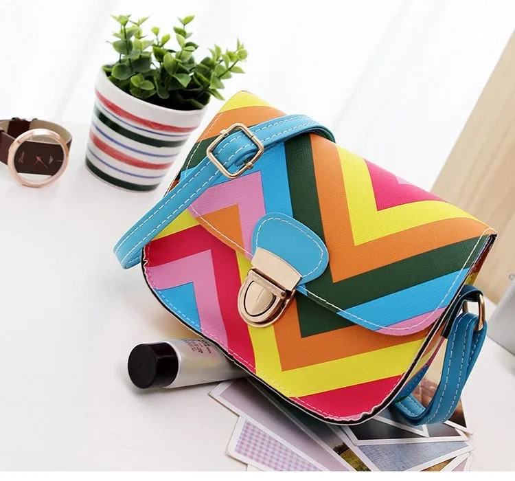 2015 New Women Rainbow Color Bag Ladies PU Leather Crossbody Shoulder ...