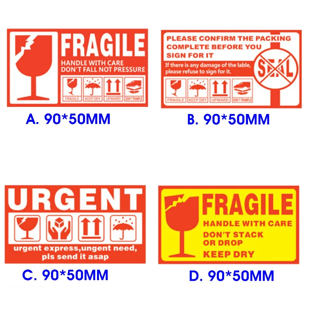 108pcs 90*50MM handle with care keep dry shipping label in english ...