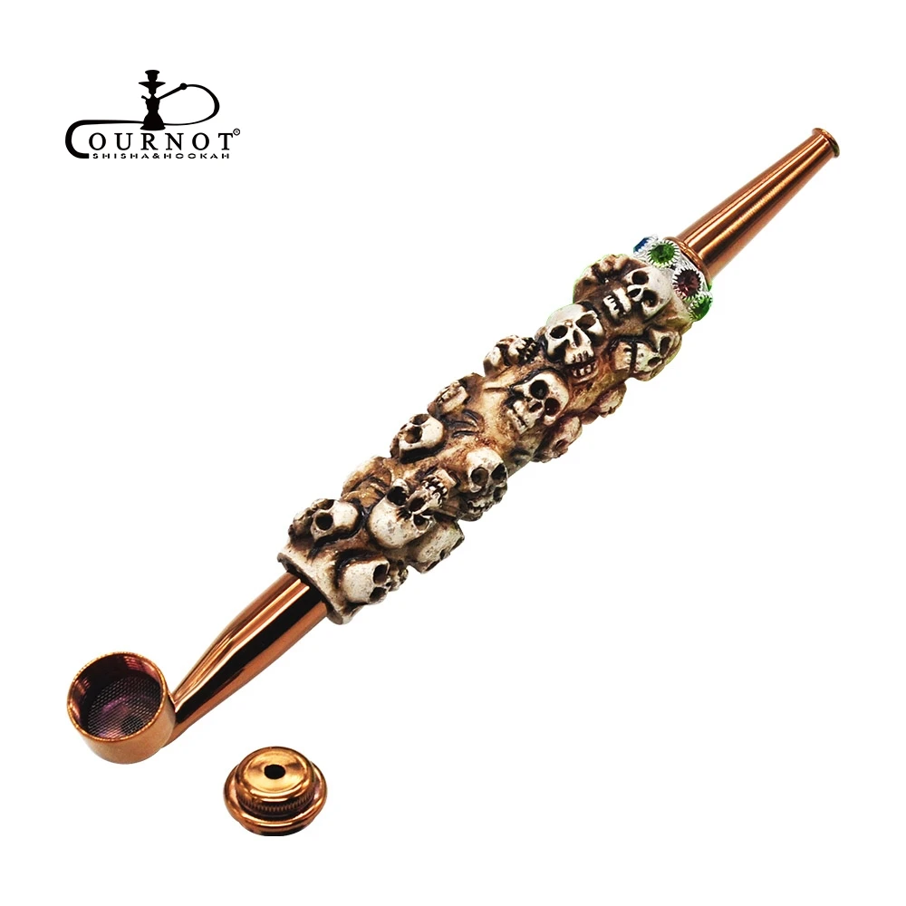 COURNOT Ceramic Skull Zinc Alloy Metal Smoking Pipe 190MM Metal Bowl ...